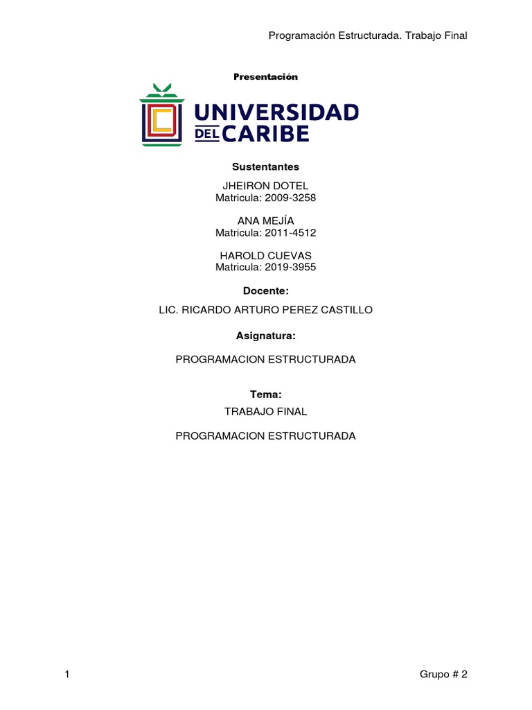 Trabajo Final Programacion Estructurada | PDF