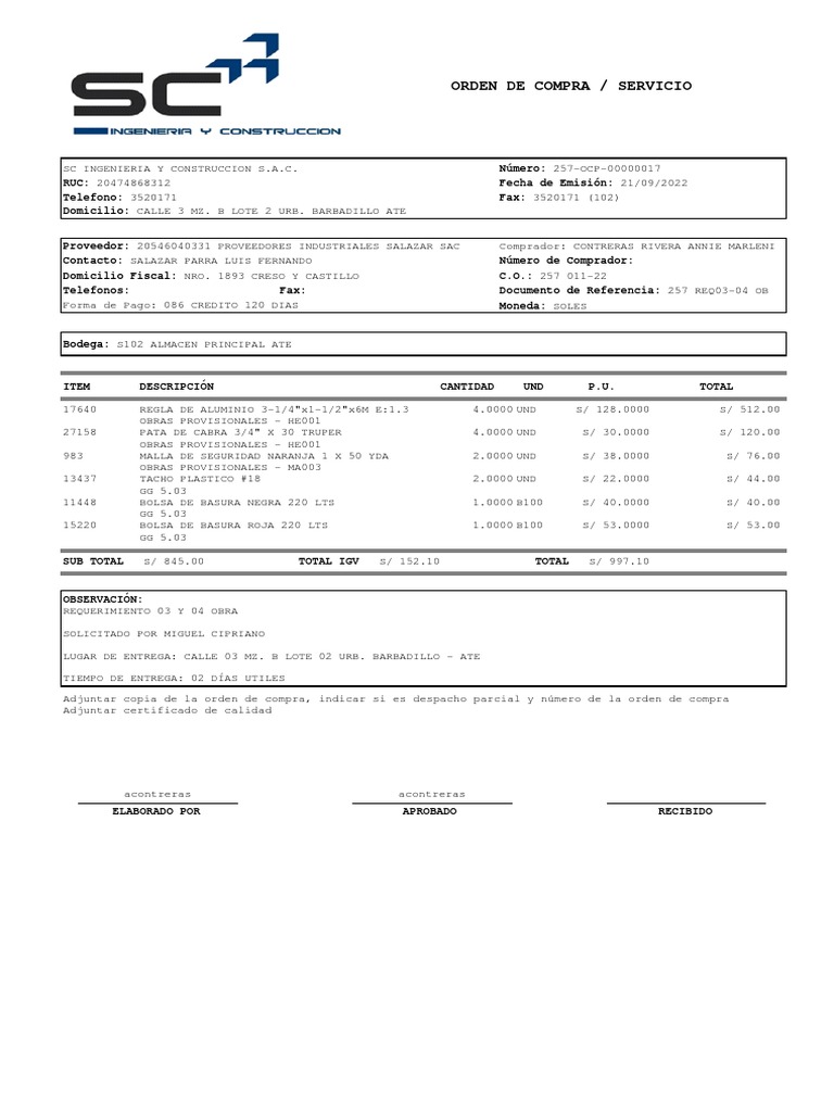 257 Ocp 17 Proveinsa | PDF
