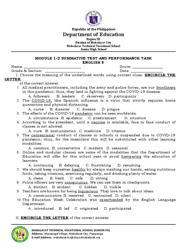 Grade 8 - Module 1-2 | Download Free PDF | Pandemic | Punctuation