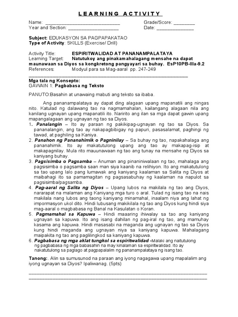 Esp Activity Sheet | PDF