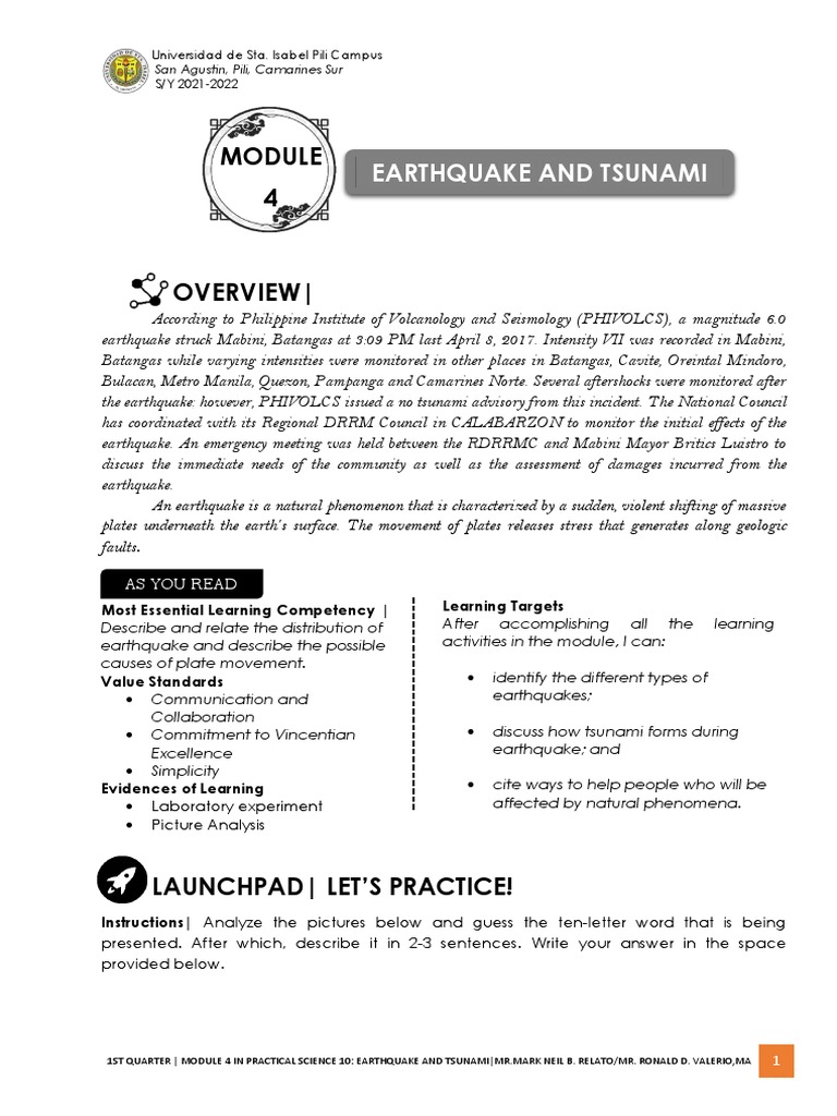 Module 4 Earthquake and Tsunami New | PDF | Earthquakes | Geological ...