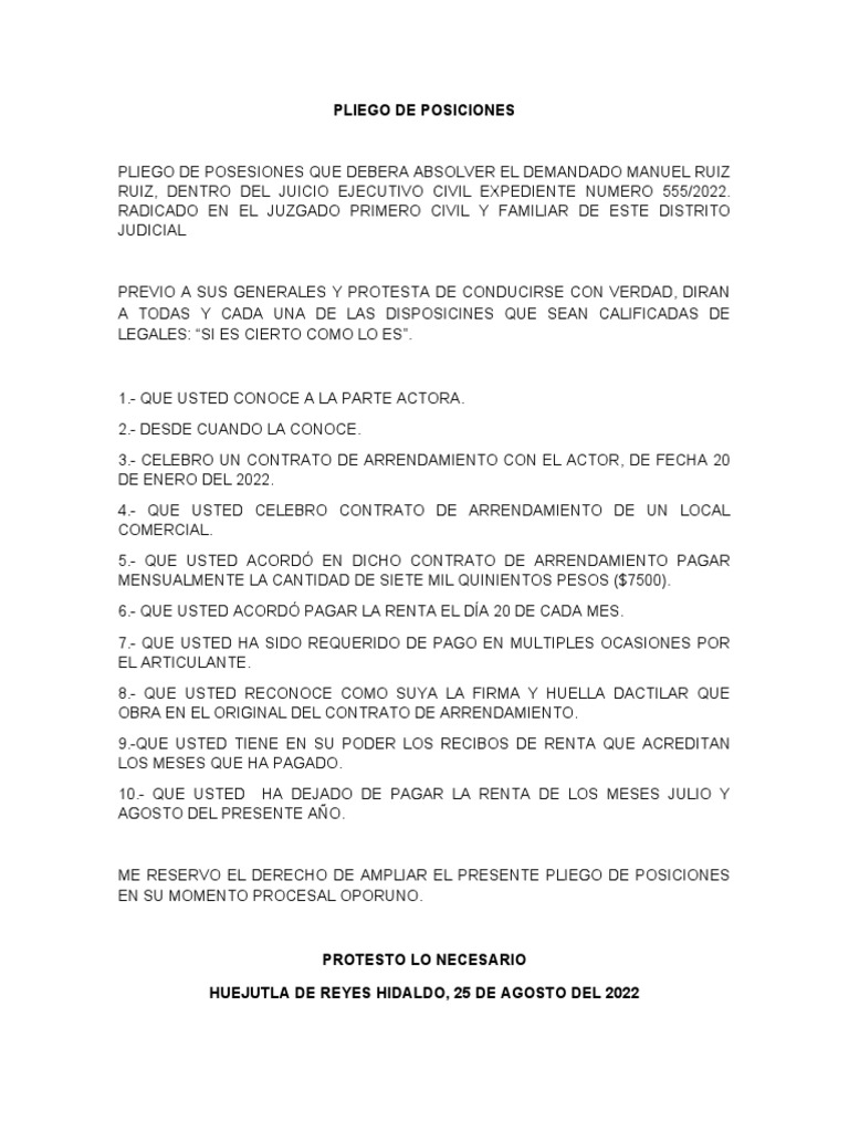 Pliego de Posiciones Civiles | PDF | Negocios | Finanzas y dinero