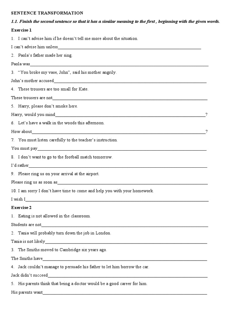 Sentence Transformation | PDF