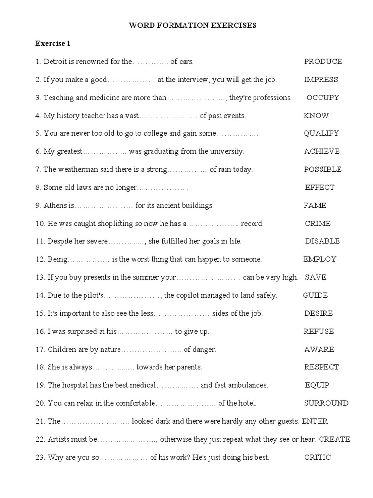 Word Formation Exercises | PDF | Dimension