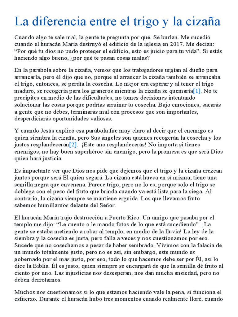 La Diferencia Entre El Trigo y La Cizaña | PDF