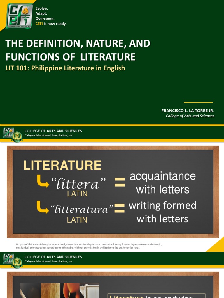 LIT 101 Week 1 The Definition Nature and Functions of Literature Updated 2021 | PDF | Cognitive ...