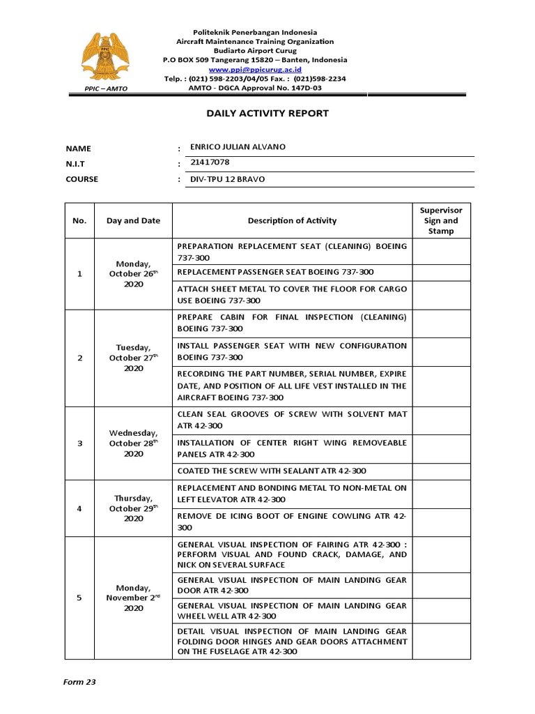 Daily Aircraft Maintenance Report | PDF | Landing Gear | Aviation