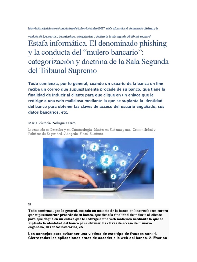 Estafa Informática. El Denominado Phishing y La Conducta Del "Mulero ...