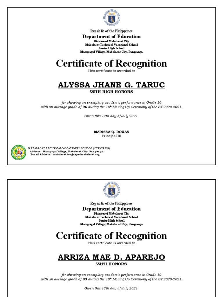 Grade 10 Final Certificate | PDF | Middle Schools | Youth