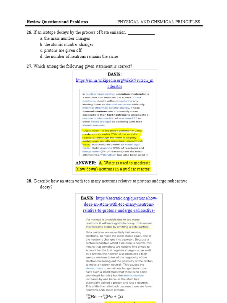 Physical Principles Answer | PDF | Radioactive Decay | Neutron