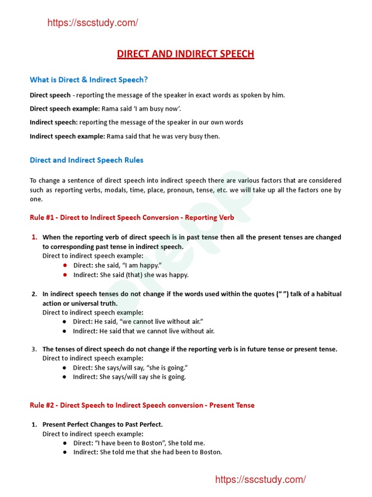 Direct and Indirect PDF (Sscstudy - Com) | Download Free PDF | Verb ...