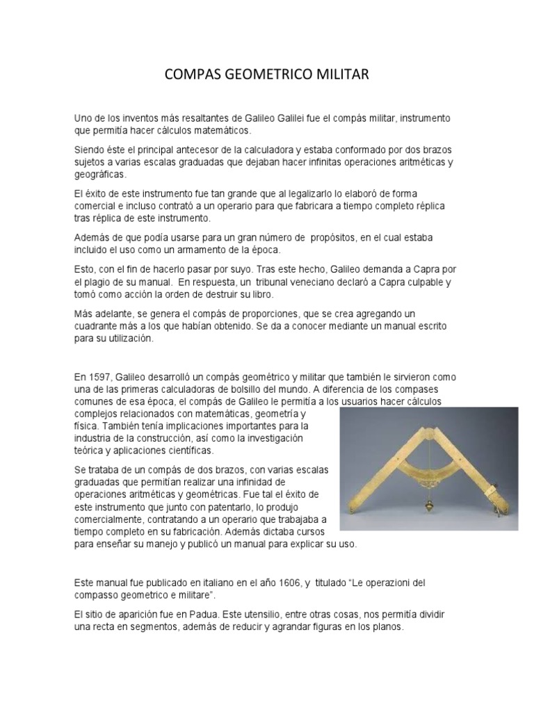 Compas Geometrico Militar | PDF | Galileo Galilei | Geometría