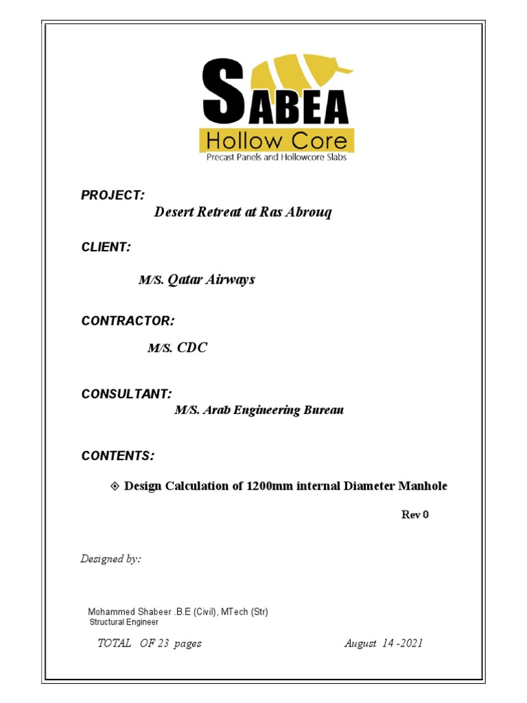 Calculation Manhole Type -02 | PDF | Young's Modulus | Strength Of ...