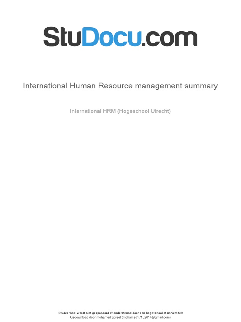 International Human Resource Management Summary | PDF | Mergers And ...