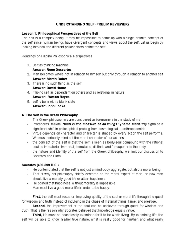 Understanding Self (Prelim Reviewer) | PDF | Id | Philosophy Of Self
