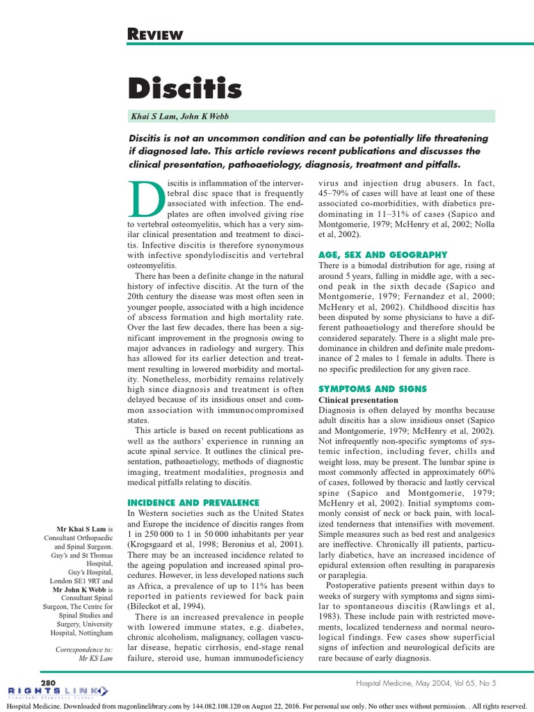 Discitis: Eview | Download Free PDF | Back Pain | Infection