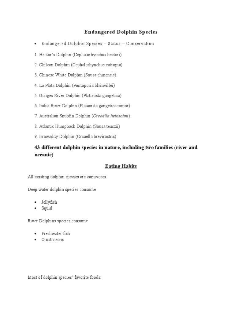 Project of dolphin species | PDF | Dolphin | Cetaceans