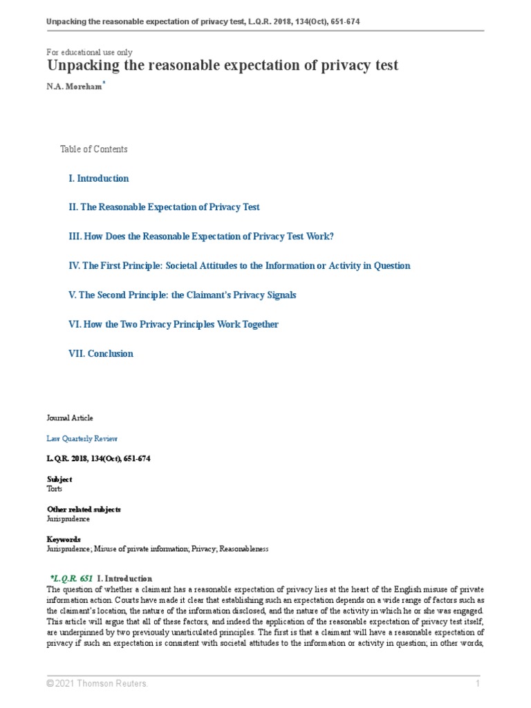 Unpacking The Reasonable Expectation of Privacy Test | Download Free ...