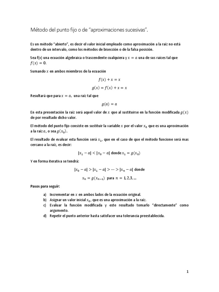 Método Del Punto Fijo | PDF | Ecuaciones | Intervalo (Matemáticas)