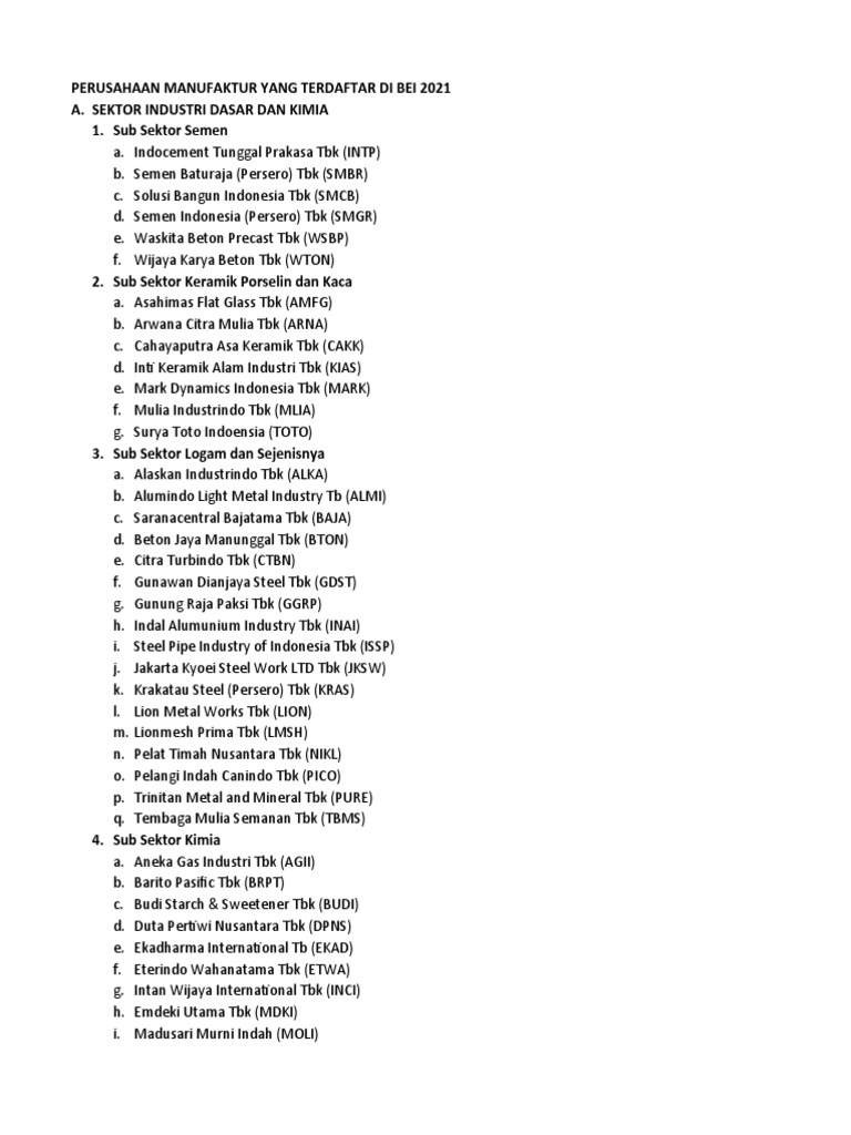 Data Perusahaan Manufaktur | PDF