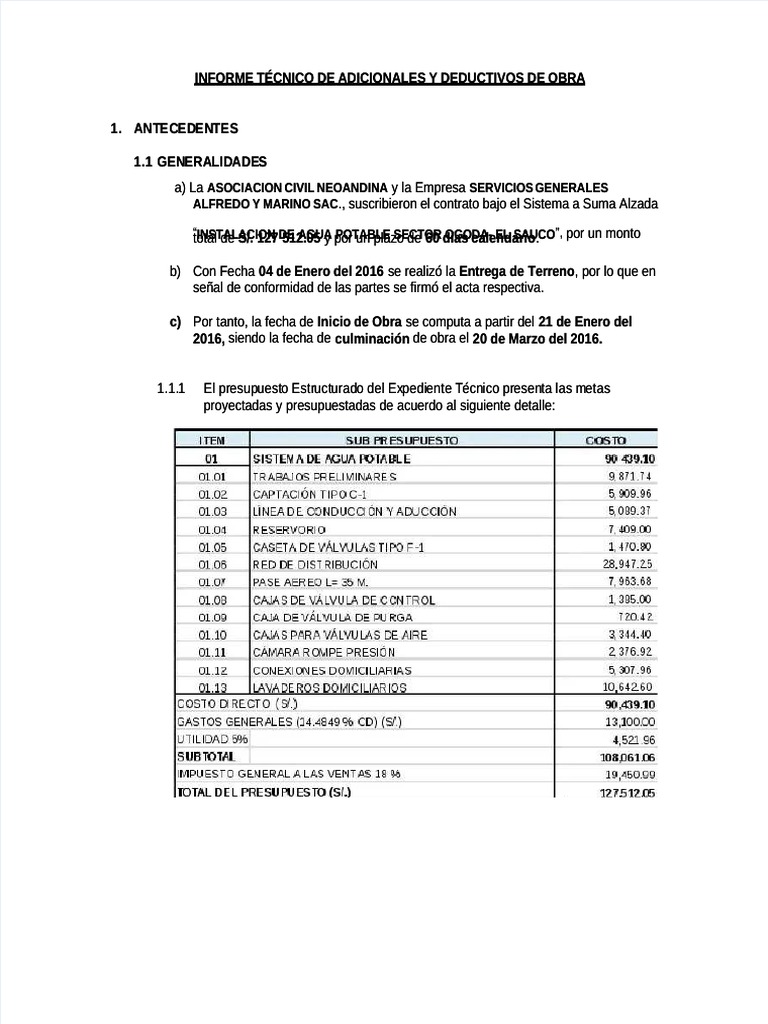Sustento de Adicional U Deductivo de Obra | PDF