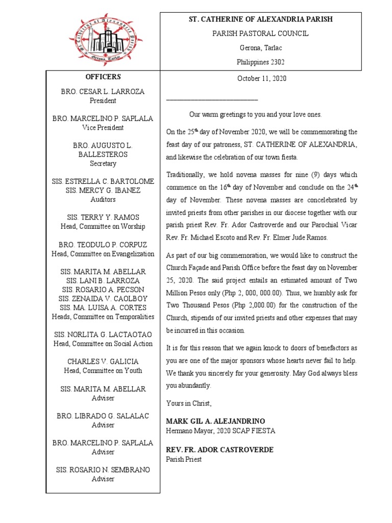 Final Letter | PDF | Parish | Priest