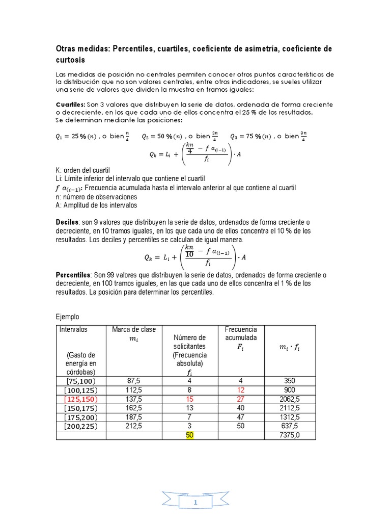 6 - Percentil y Coeficiente de Asimetria y Curtosis-8 | PDF | Cuantil ...