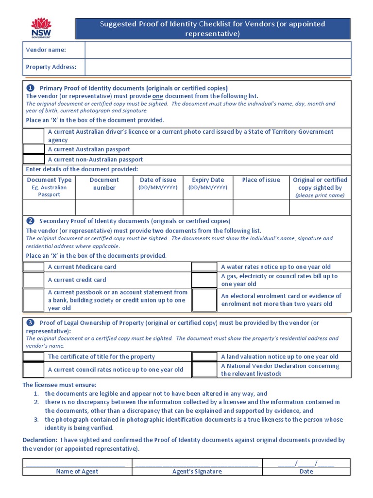 Proof of Identity Checklist Fair Trading | PDF | Identity Document ...