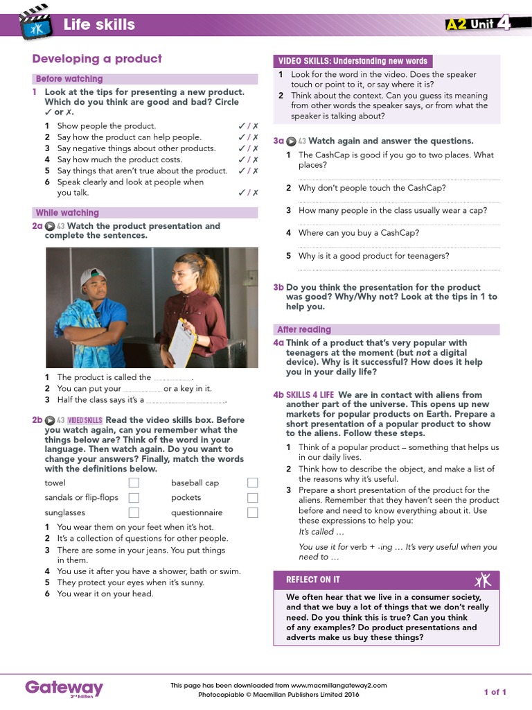 A2 UNIT 4 Life Skills Video Worksheet | PDF | Communication