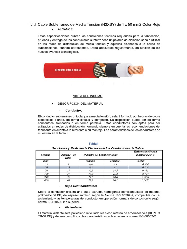 Cable Subterraneo de Media Tensión (N2XSY) | PDF | Cobre | Aislador ...
