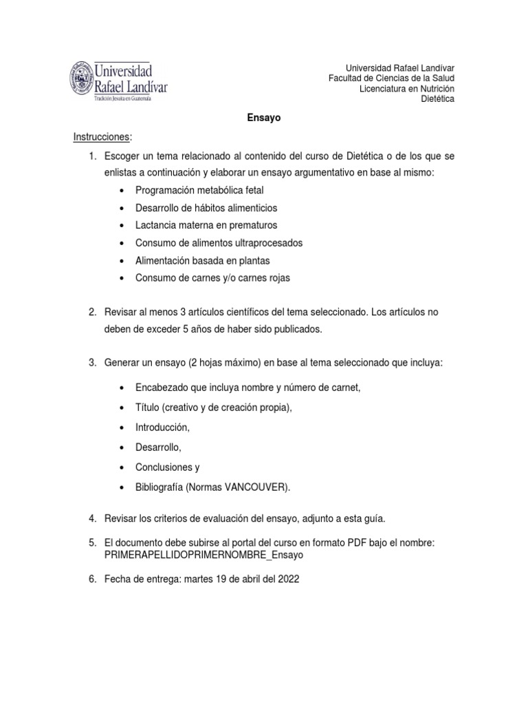 Ensayo sobre Nutrición y Dietética | PDF | Ensayos | Bibliografía
