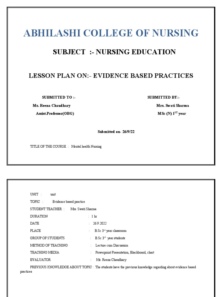 Lesson Plan Ebp Pdf Evidence Based Medicine Evidence Based Practice