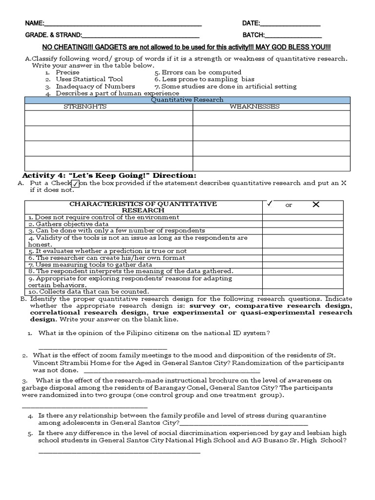 PR2 Lesson 1 Additional Activities | PDF | Quantitative Research ...