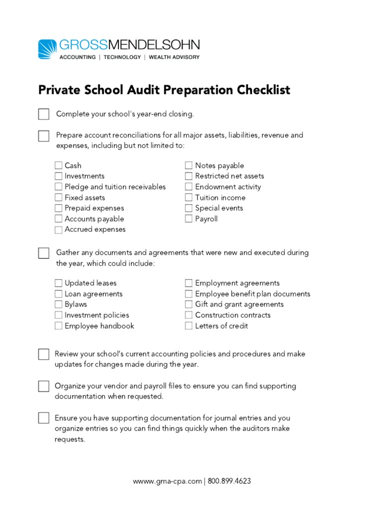 Private School Audit Prep Checklist | PDF | Audit | Expense