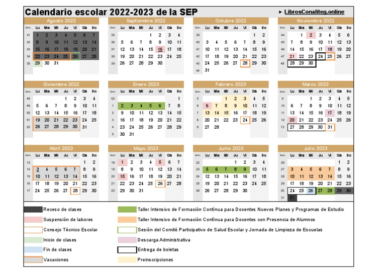 CALENDARIO ESCOLAR 2022-2023 DE EDUCACIÓN BÁSICA DE LA SEP - Calendario ...