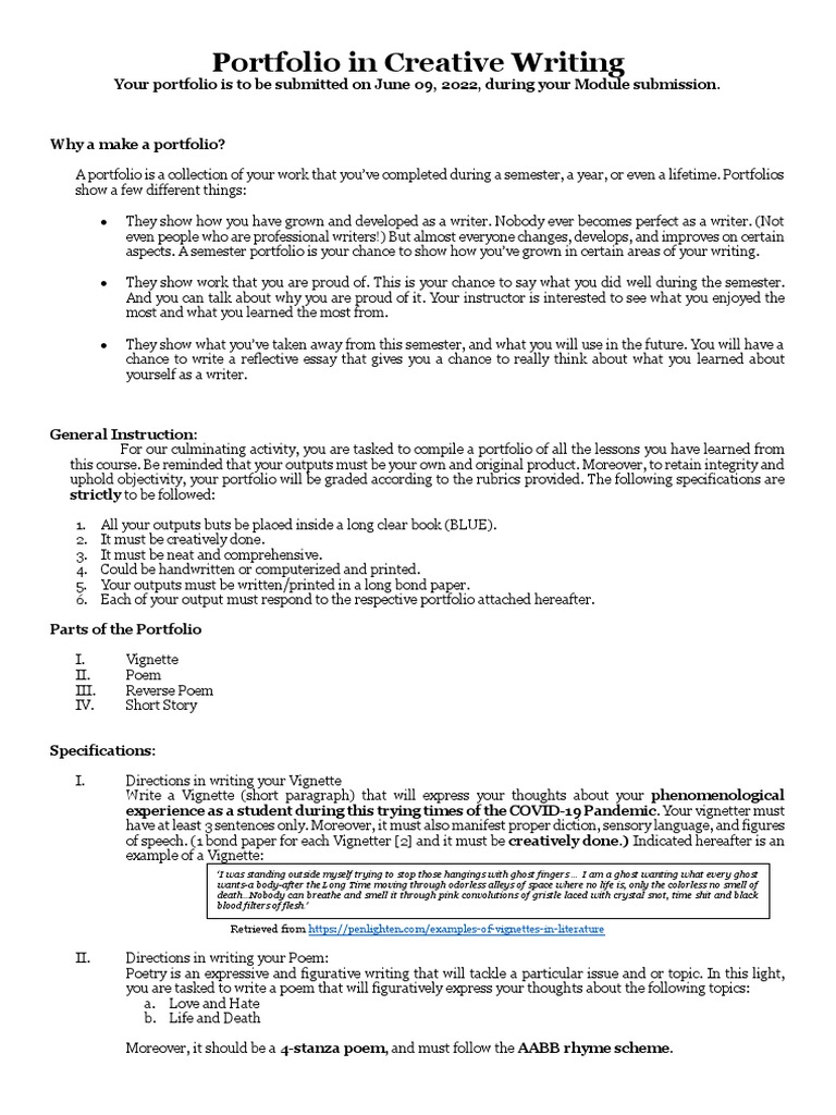 Portfolio in Creative Writing | PDF | Narrative | Plot (Narrative)