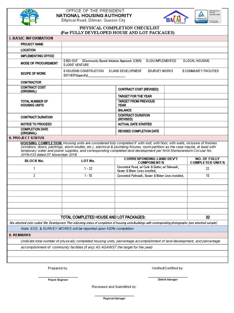 Completion Checklist | PDF | Civil Engineering | Economic Sectors