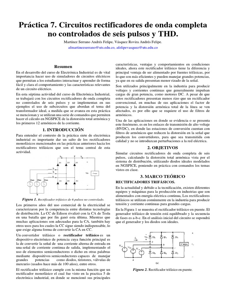 Práctica 7. Circuitos Rectificadores de Onda Completa No Controlados de Seis Pulsoretas y THD ...
