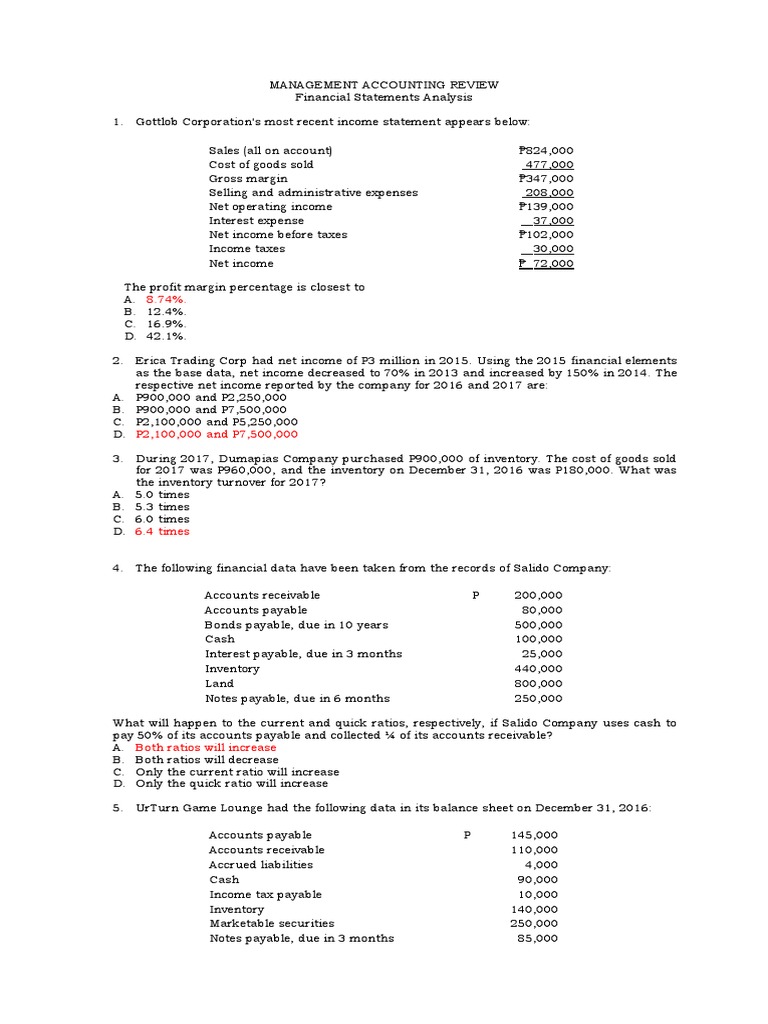 10 FS Analysis Sample Exam Discussion KEY | PDF | Dividend | Stocks