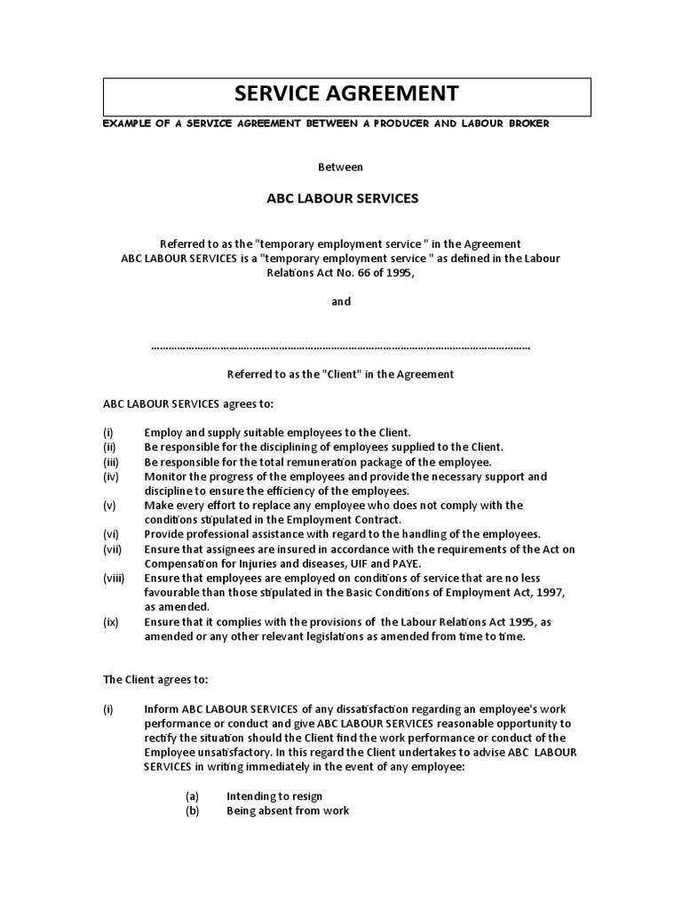 Labour Supply Service Contract | PDF | Employment | Indemnity