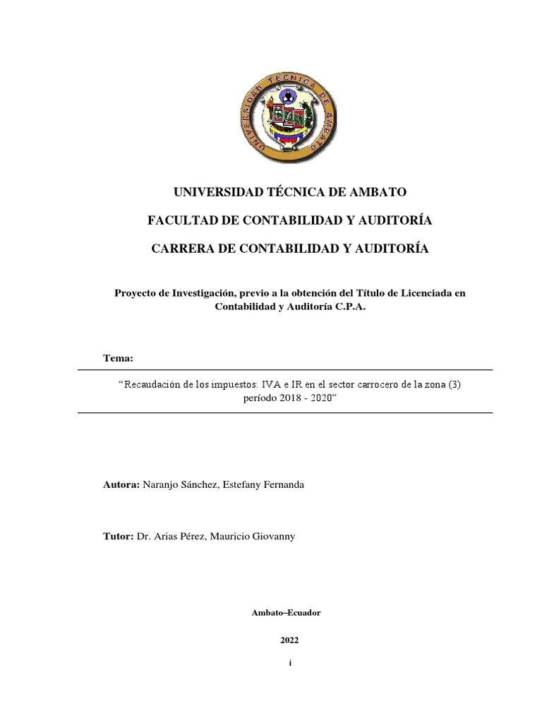 Universidad Técnica de Ambato Facultad de Contabilidad Y Auditoría Carrera de Contabilidad Y ...