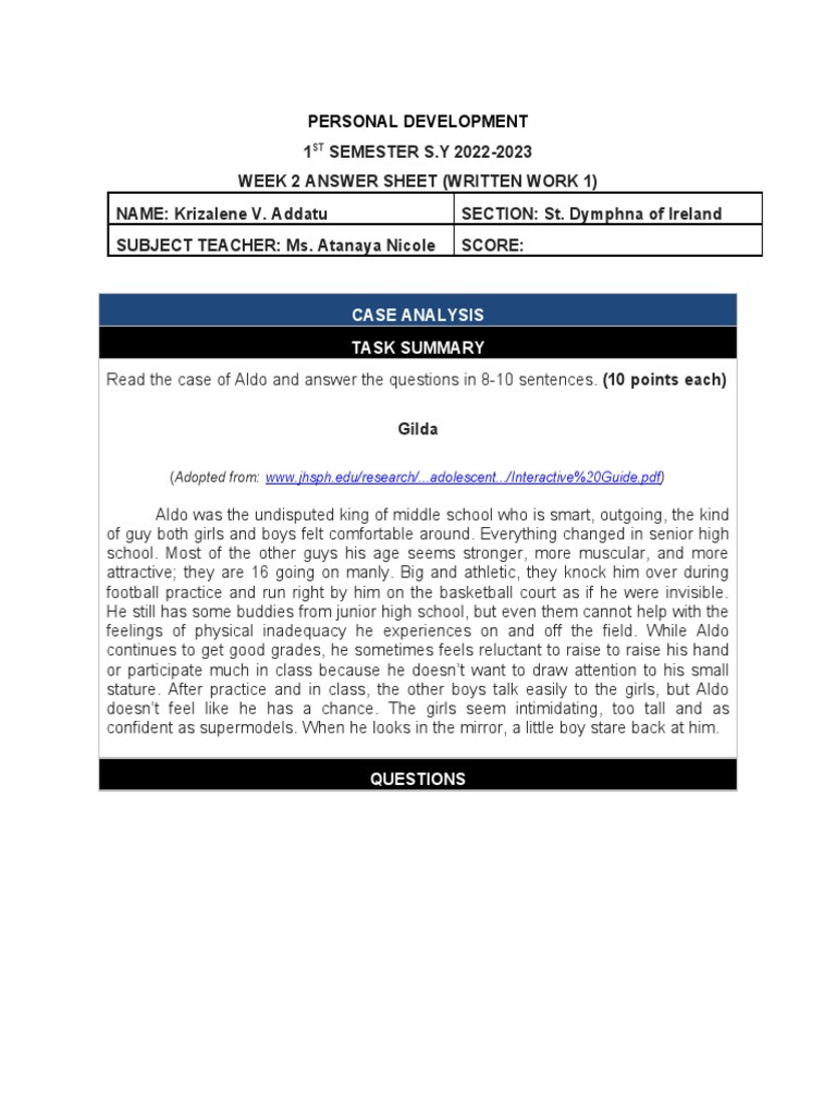 Personal Development WW1 | PDF | Middle Schools | Cognitive Science