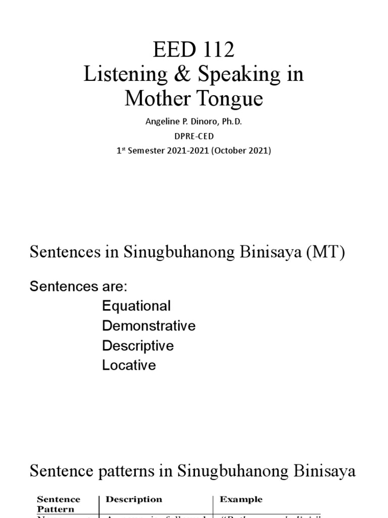 EED 112 Sentences in Binisaya and Task1 and 2 | PDF | Language Arts & Discipline