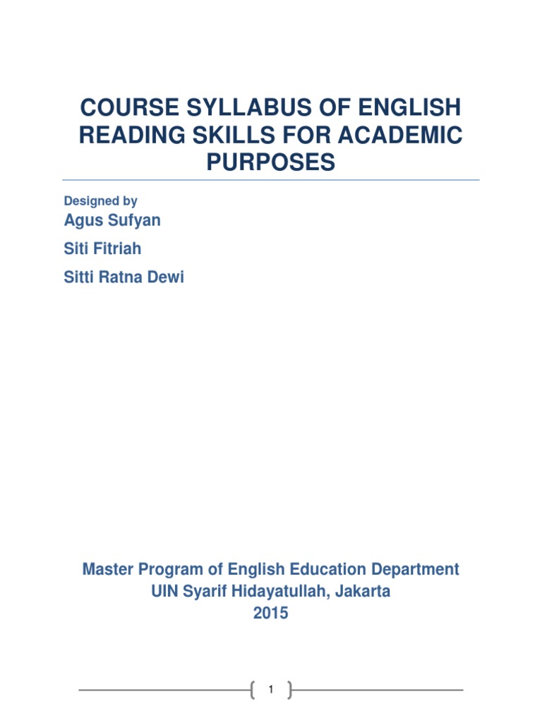 Course Syllabus of English Reading Skill | PDF | Reading Comprehension ...