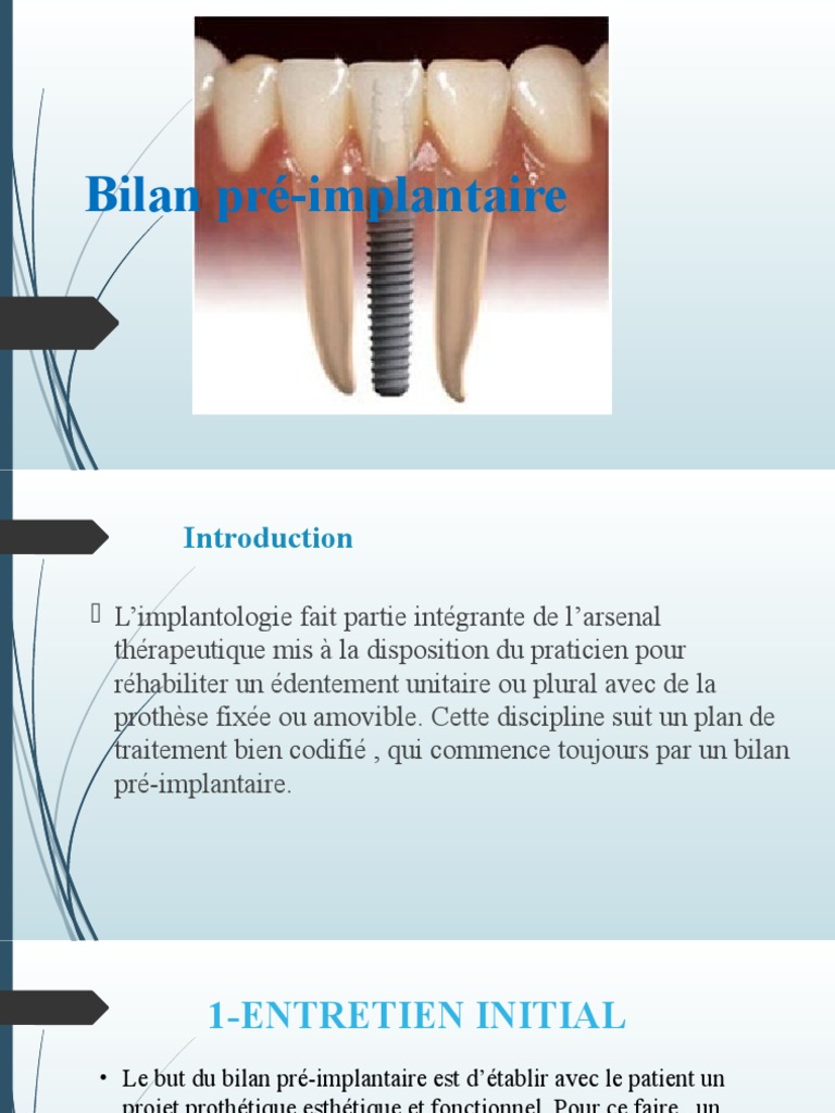 Bilan Pré-Implantaire | PDF | Prothèse | Implant dentaire