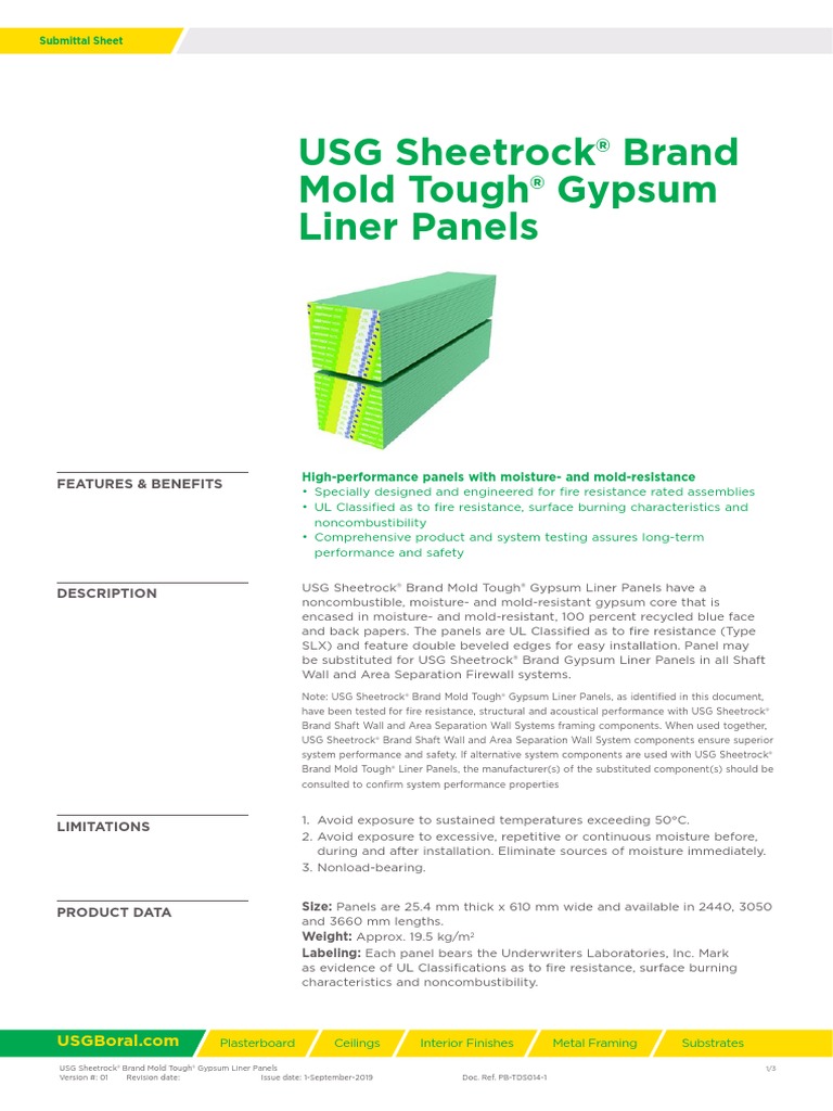 Sheetrock Mold Tough Gypsum Liner Panels TDS | PDF | Drywall | Building ...