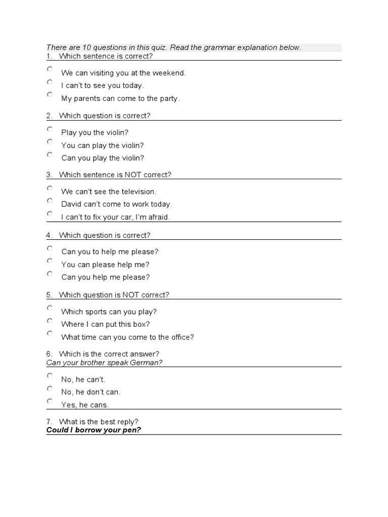 There Are 10 Questions in This Quiz. Read The Grammar Explanation Below ...