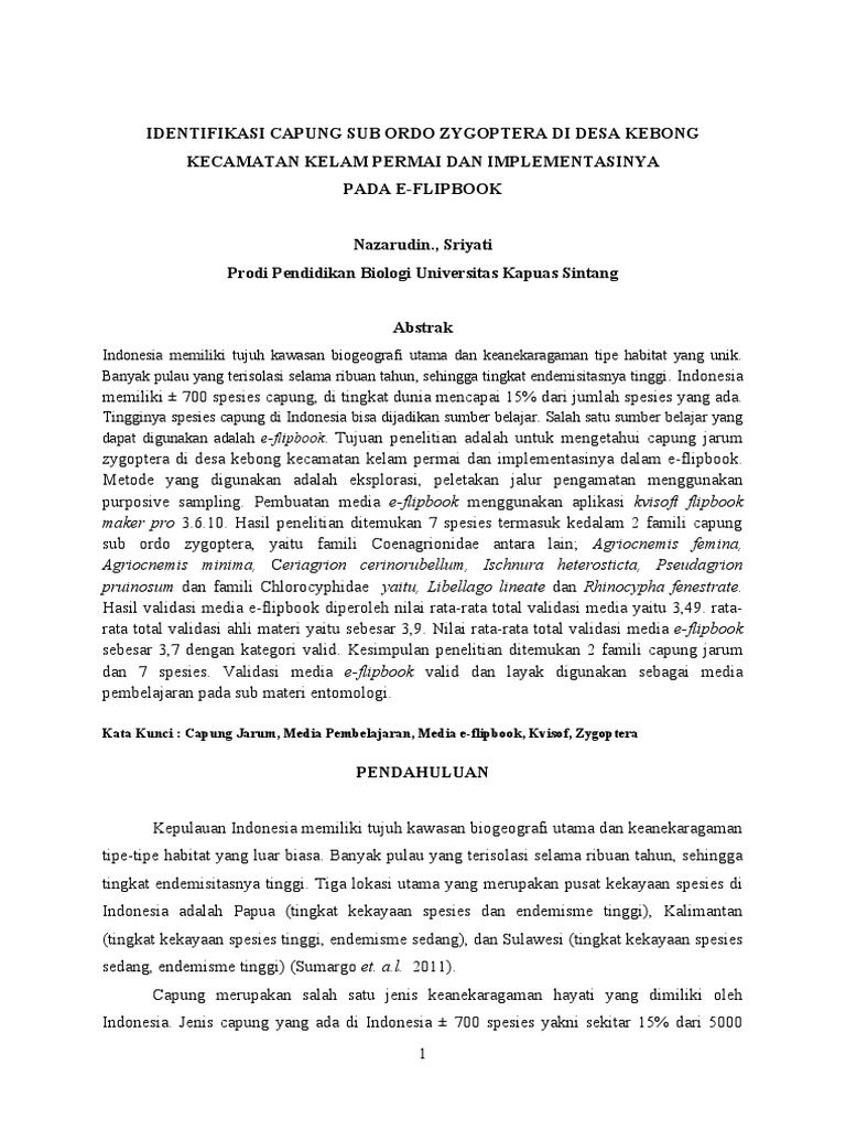 Identifikasi Capung Zygoptera di Kebong | PDF