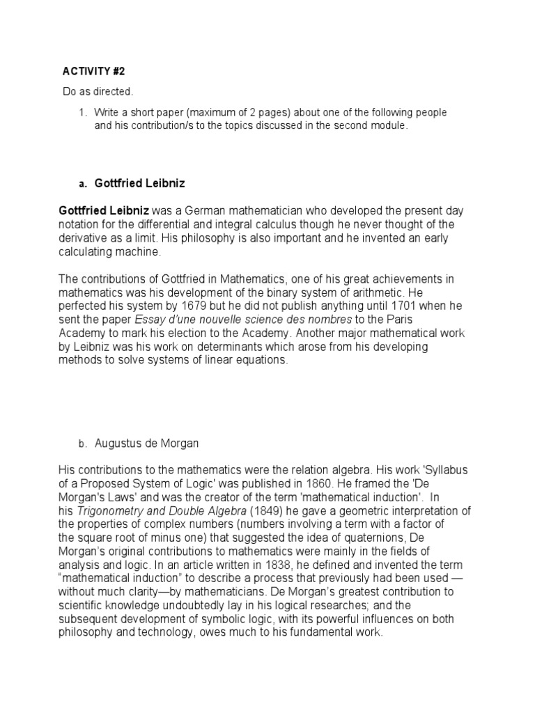 MMW Act #2 | PDF | Mathematics | Gottfried Wilhelm Leibniz