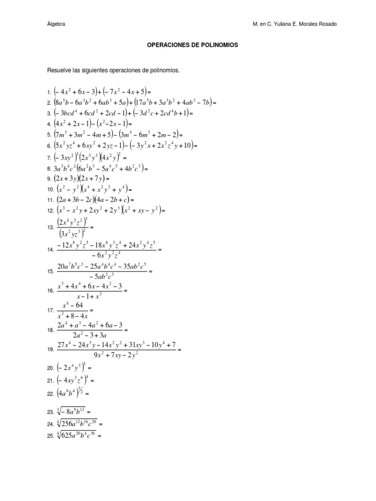 Actividad Sobre Operaciones de Polinomios | PDF